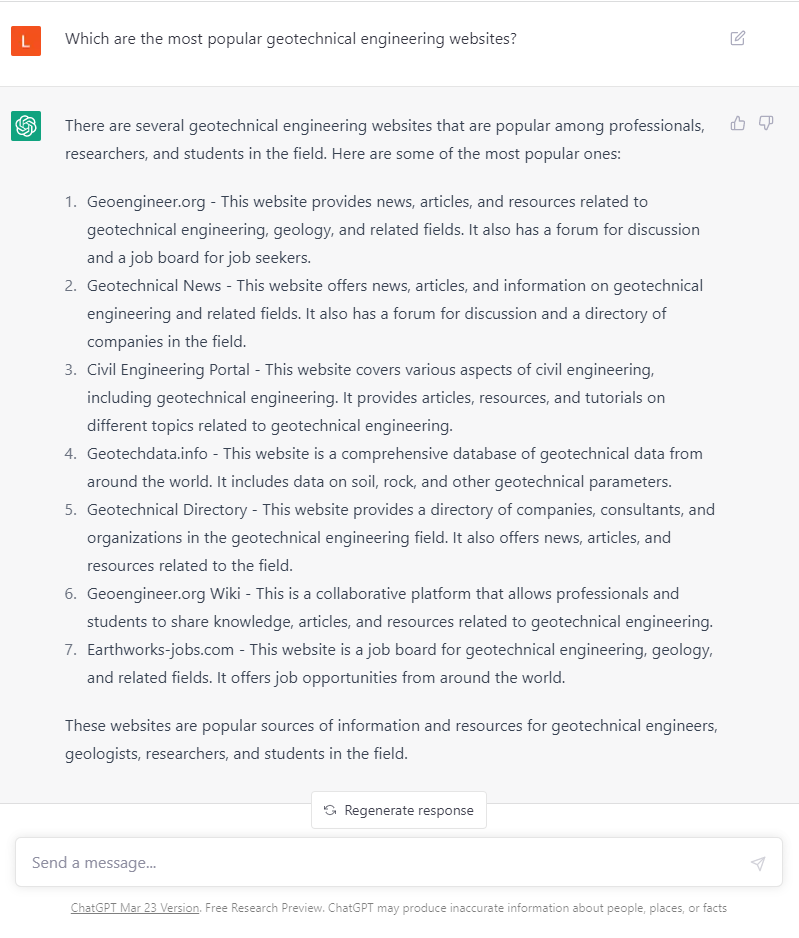 We asked ChatGPT for the most popular geotechnical engineering websites ...